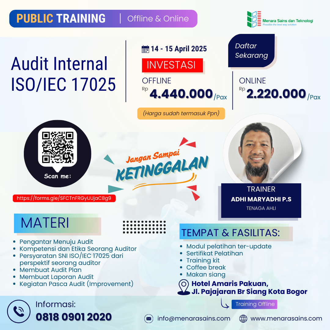 Pelatihan Audit Internal ISO/IEC 17025 - Menara Sains dan Teknologi